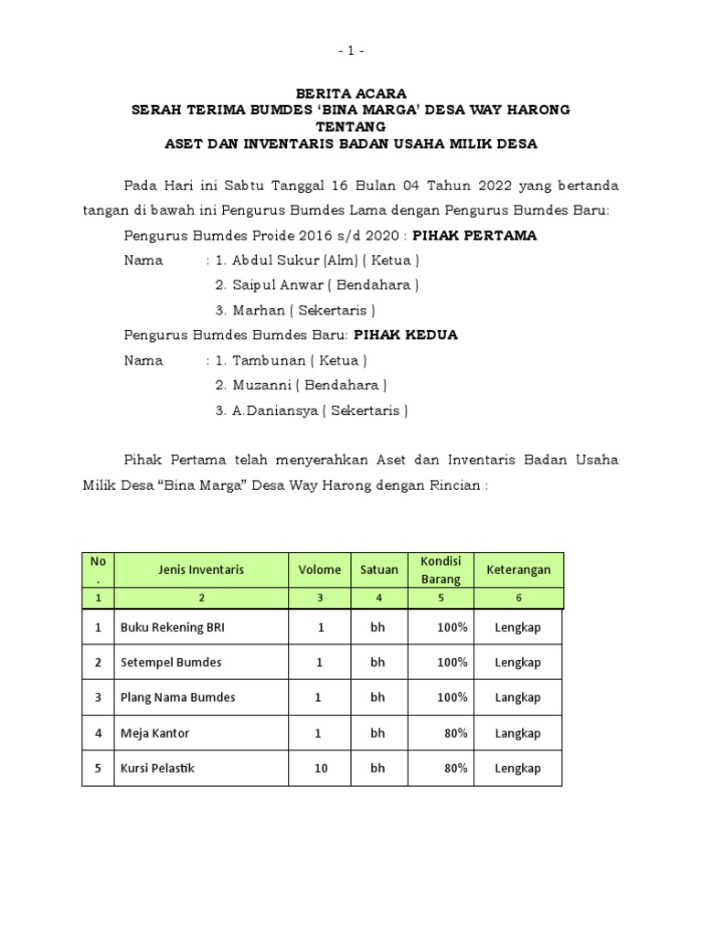 6b. Format Berita Acara Serah Terima Aset Dan Inventaris | PDF