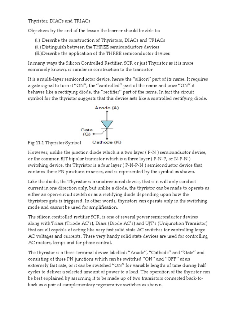 Lesson 11 Thyristors Pdf Rectifier Electric Power