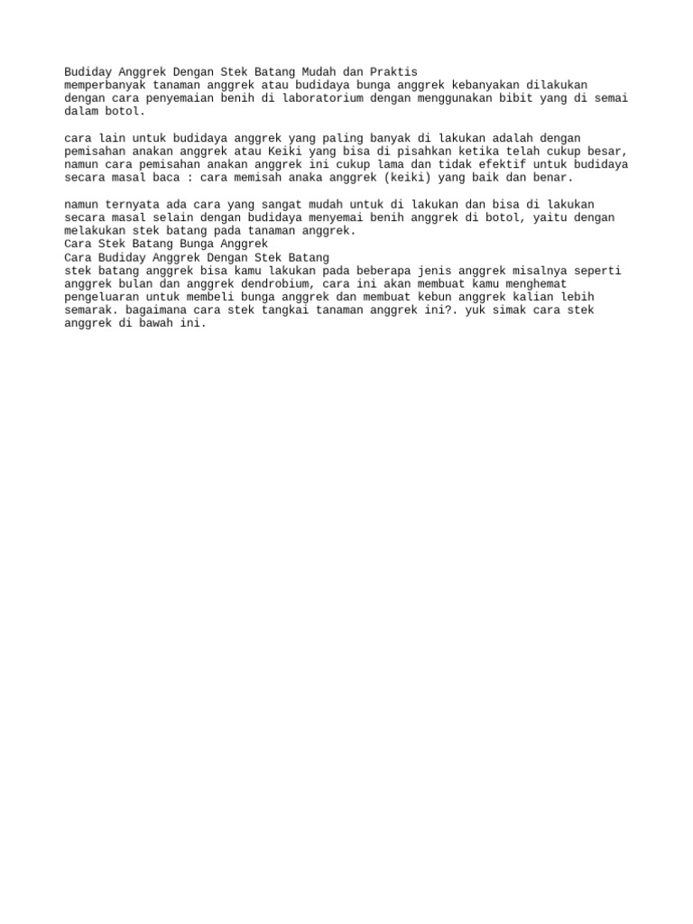 Budidaya Anggrek: Stek Batang Praktis | PDF