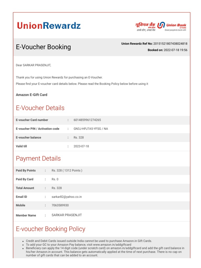 E-Voucher Booking | PDF | Gift Card | Credit Card