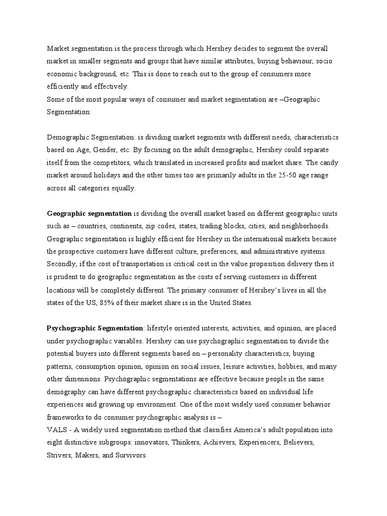 Market Segmentation (1) .Docx S | Download Free PDF | Market Segmentation | Chocolate