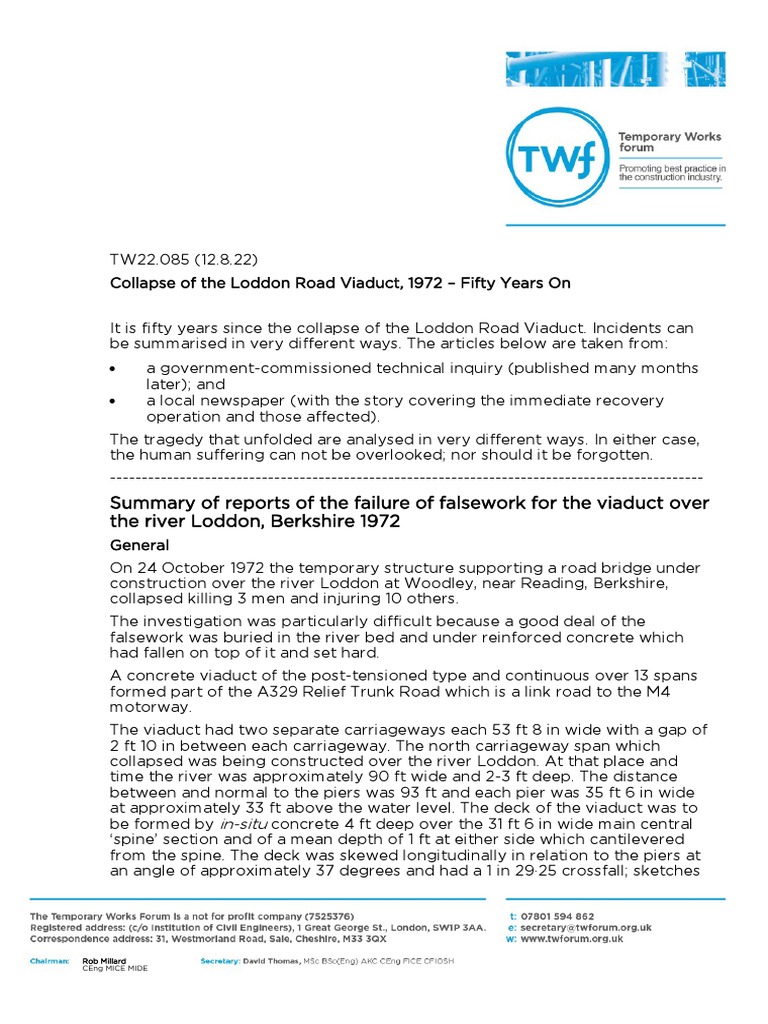 TW22.085 - Summary - Loddon Viaduct Collapse 1972 From Bragg Etc | PDF ...