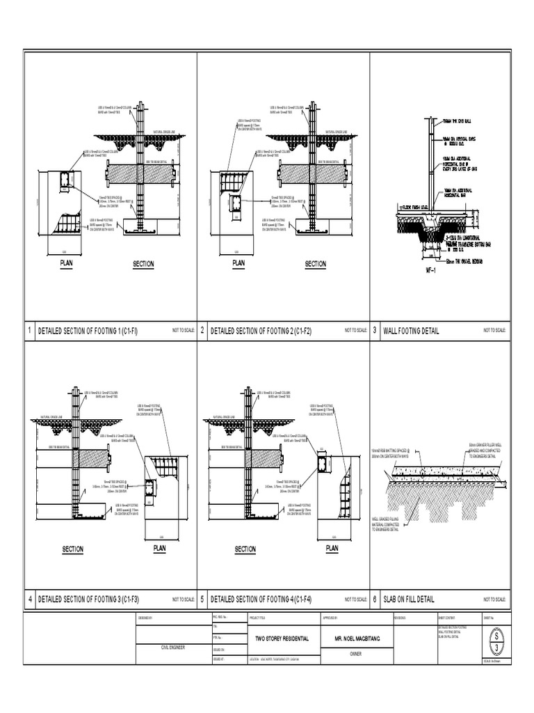 Reinforced concrete foundation details showing column and footing specifications | PDF ...