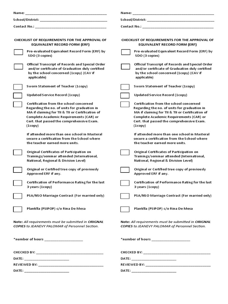 Erf Checklist | Download Free PDF | Qualifications