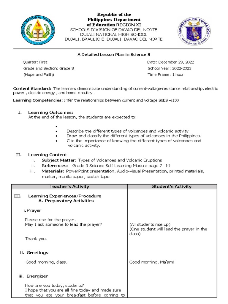 LESSON PLAN - Group 2 | PDF | Volcano | Volcanism