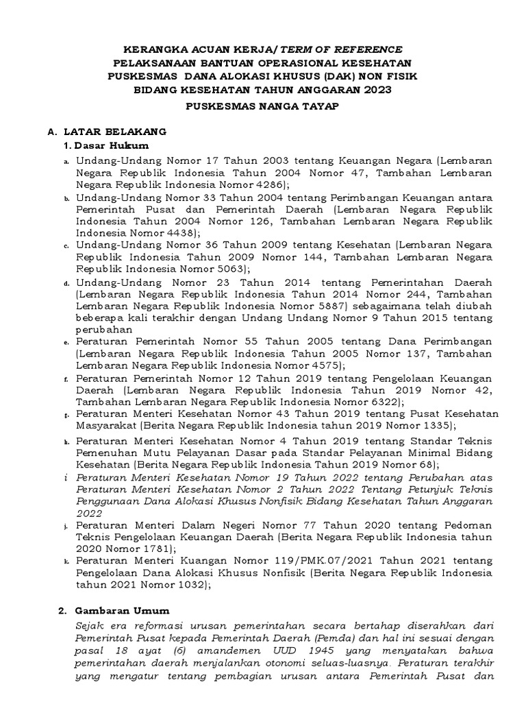 TOR KAK PROGRAM Kesling PUSKESMAS | PDF