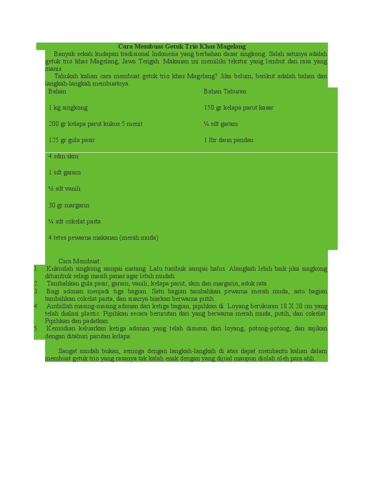 Cara Membuat Getuk Trio Khas Magelang | PDF