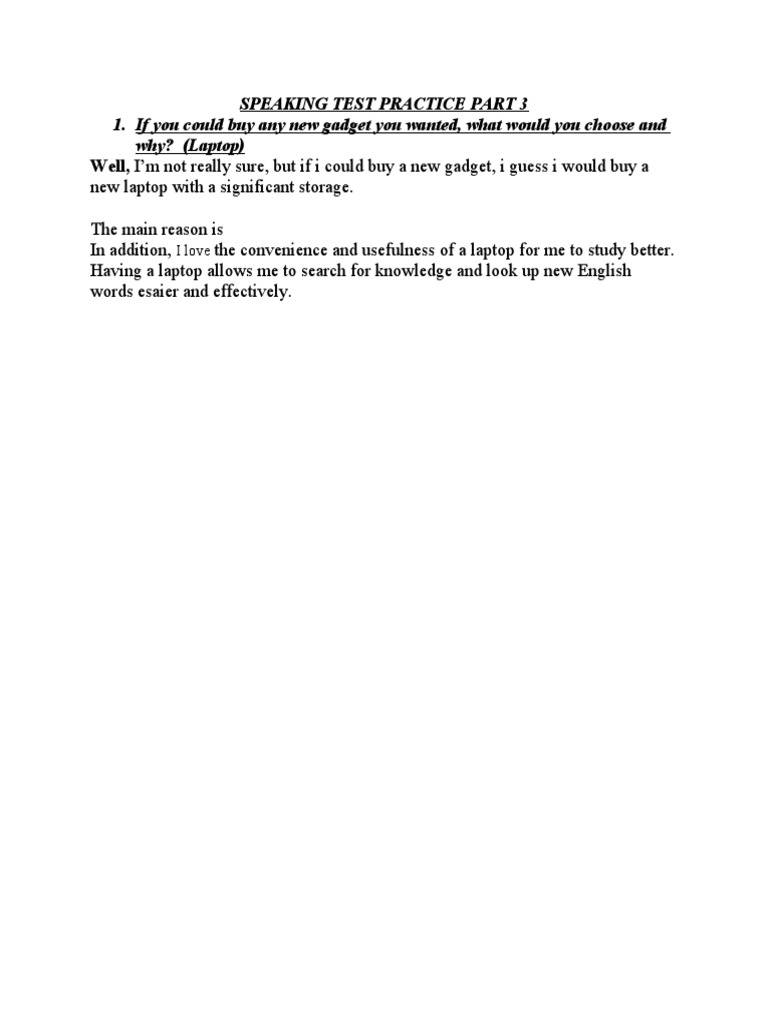 Speaking Test Practice: Gadgets | PDF