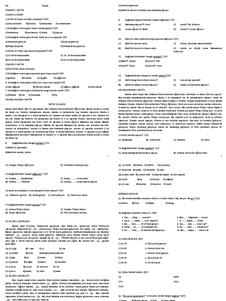 z4 Sinav Son Hali̇ 2. Sinav | PDF