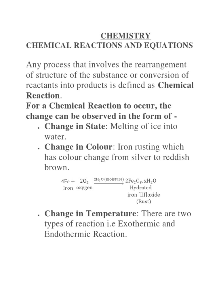 Class 10 Chemical Reactions Notes | Download Free PDF | Chemical ...