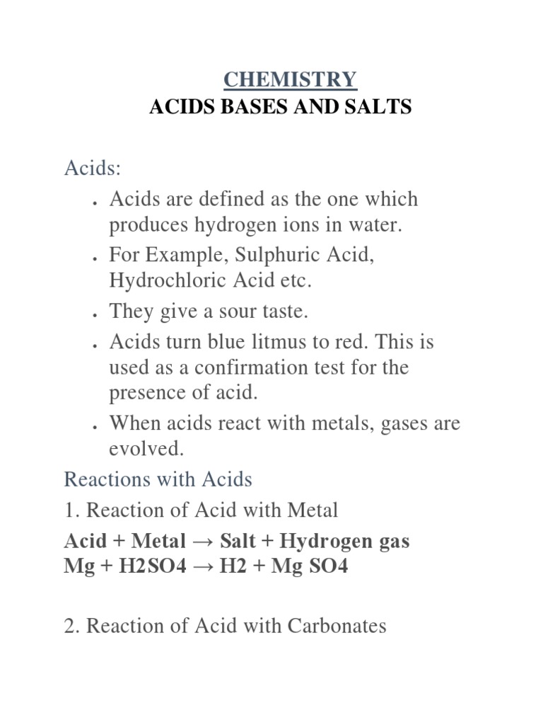 Class 10 Acids, Bases, and Salts Notes | PDF | Acid | Ph