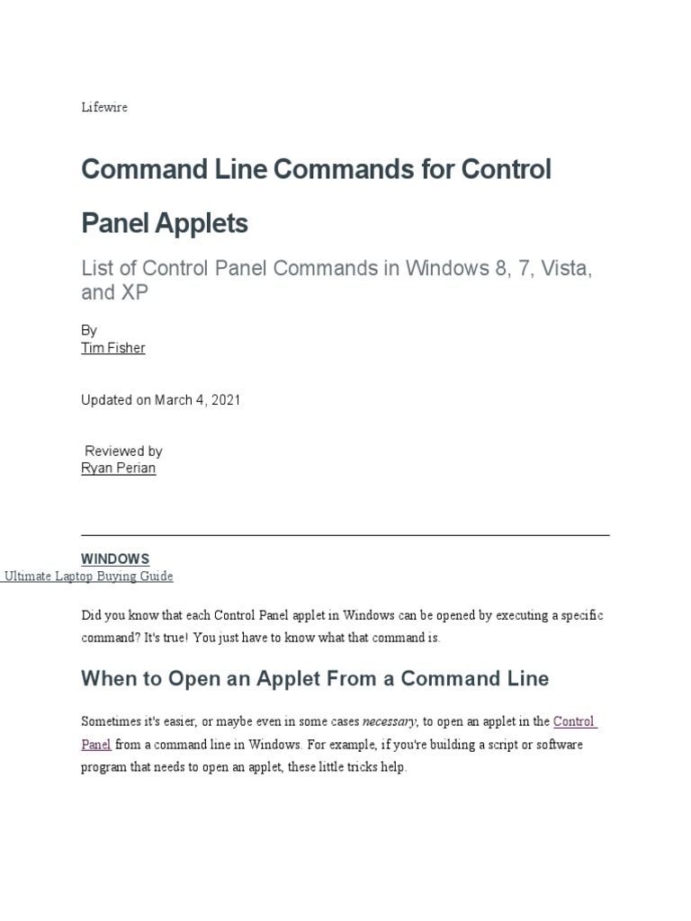 Comand Line Controls | PDF | Microsoft Windows | Windows Vista