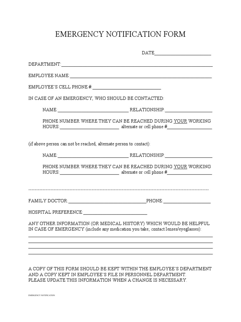 Emergency Notification Form Sample | PDF