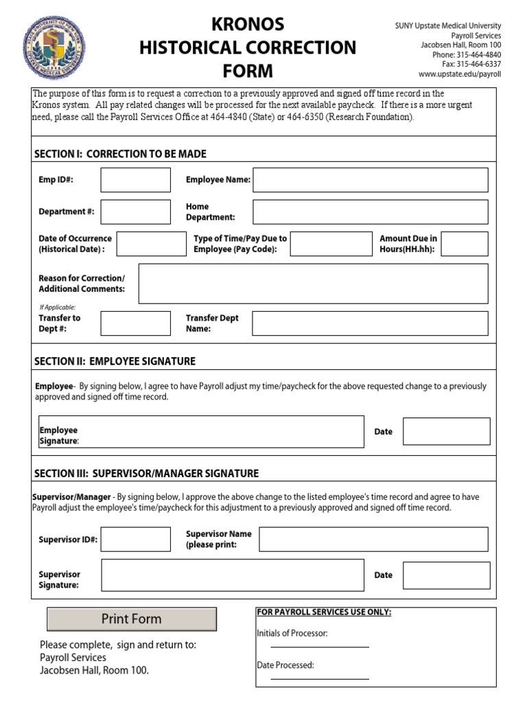 Kronos Historical Correction Form | PDF | Payroll | Paycheck