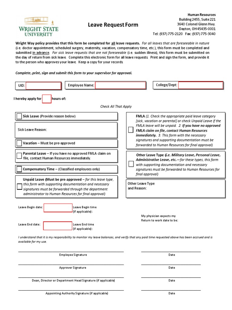 HR Leave Request Form | Download Free PDF | Human Resource Management ...