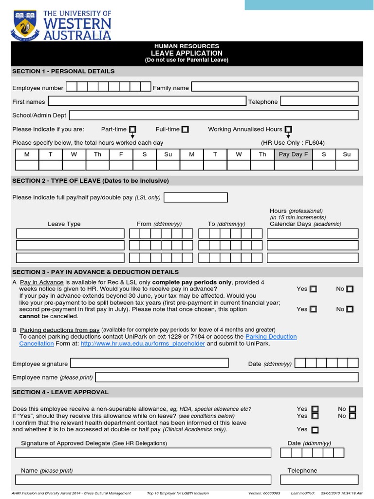 HR Leave Application Form | PDF