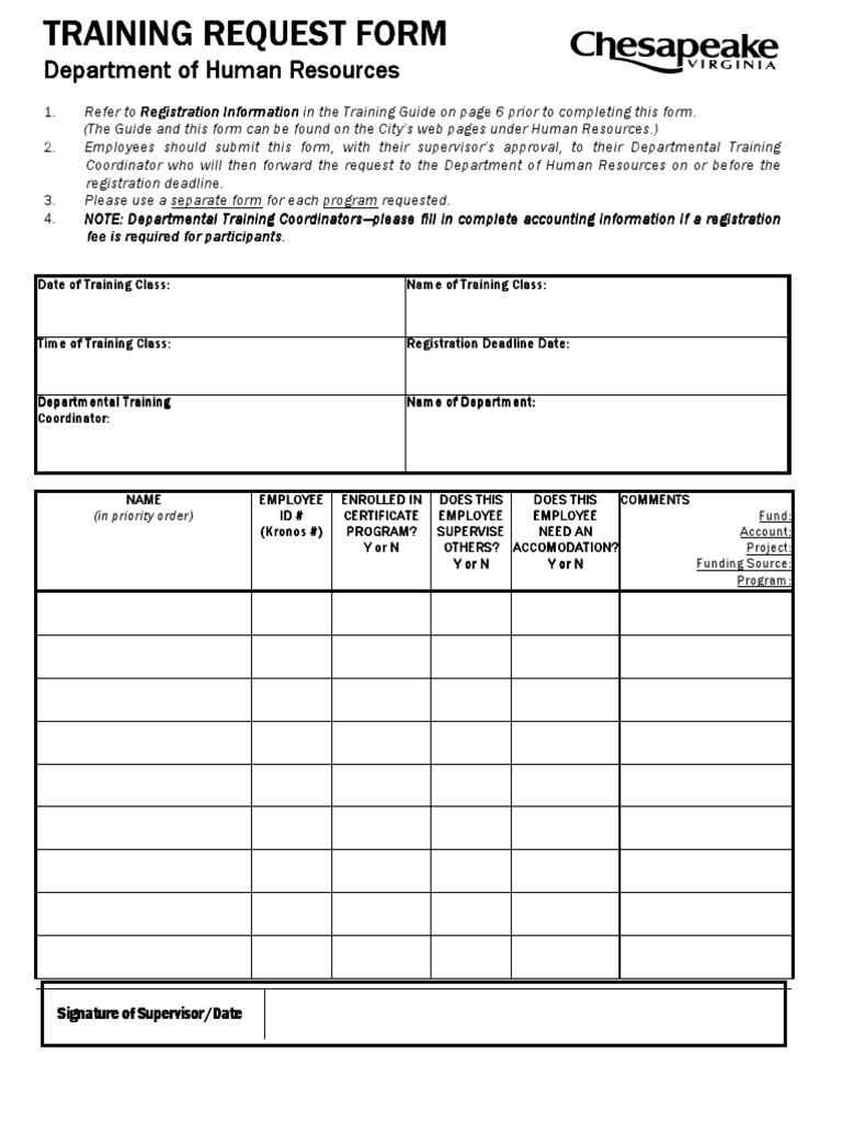 HR Training Request Form | PDF