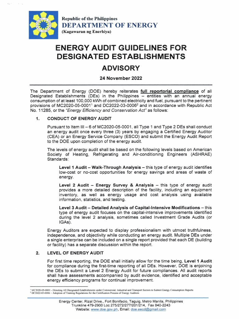 DOE Energy Audit Advisory 112422 | PDF