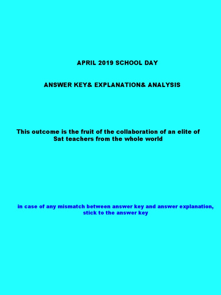 April 2019 SAT School Day: Detailed Answer Key and Explanations for Reading Passage Questions ...
