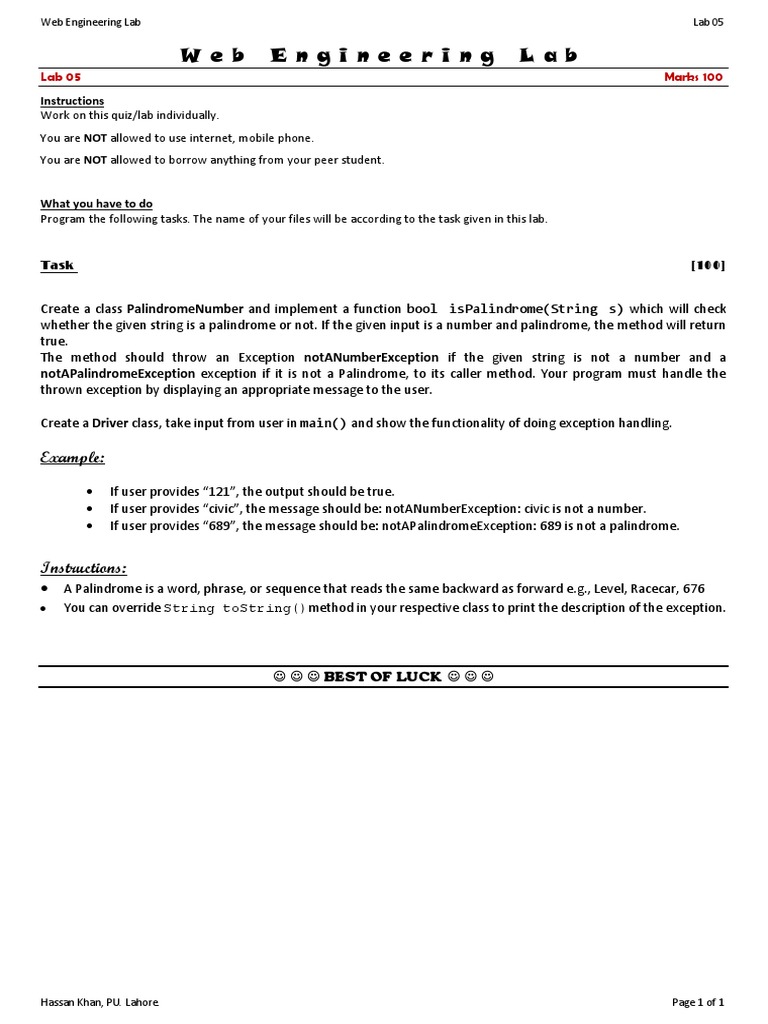 Lab 05 Exception Handling | PDF