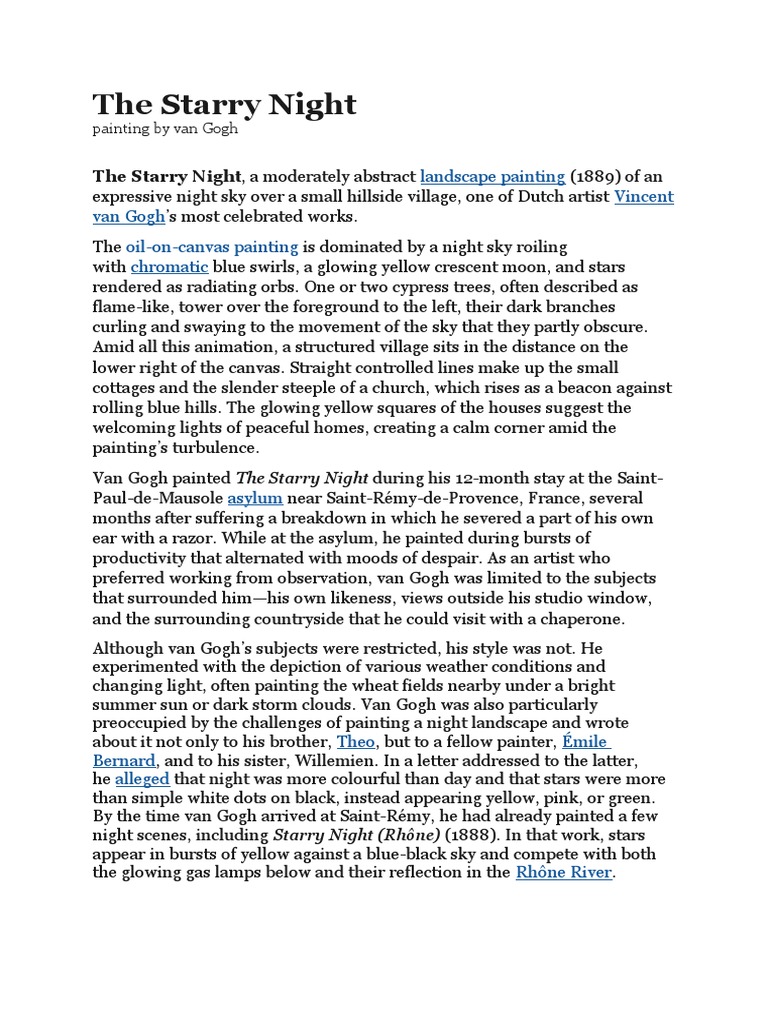 Tugas Baca - The Starry Night | PDF | Vincent Van Gogh | Paintings