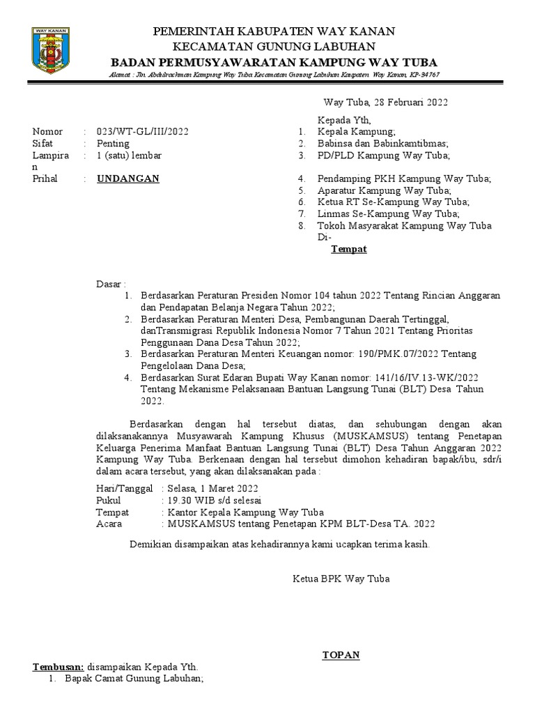 Surat Undangan BLT-DD | PDF