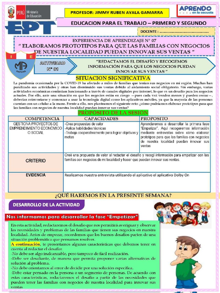 Experiencia de Aprendizaje #07 - Actividad 1 - 1ero y 2do - Ept - 00001 | PDF | Conocimiento