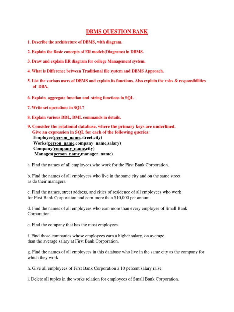Final-DBMS Question Bank | PDF | Relational Model | Databases