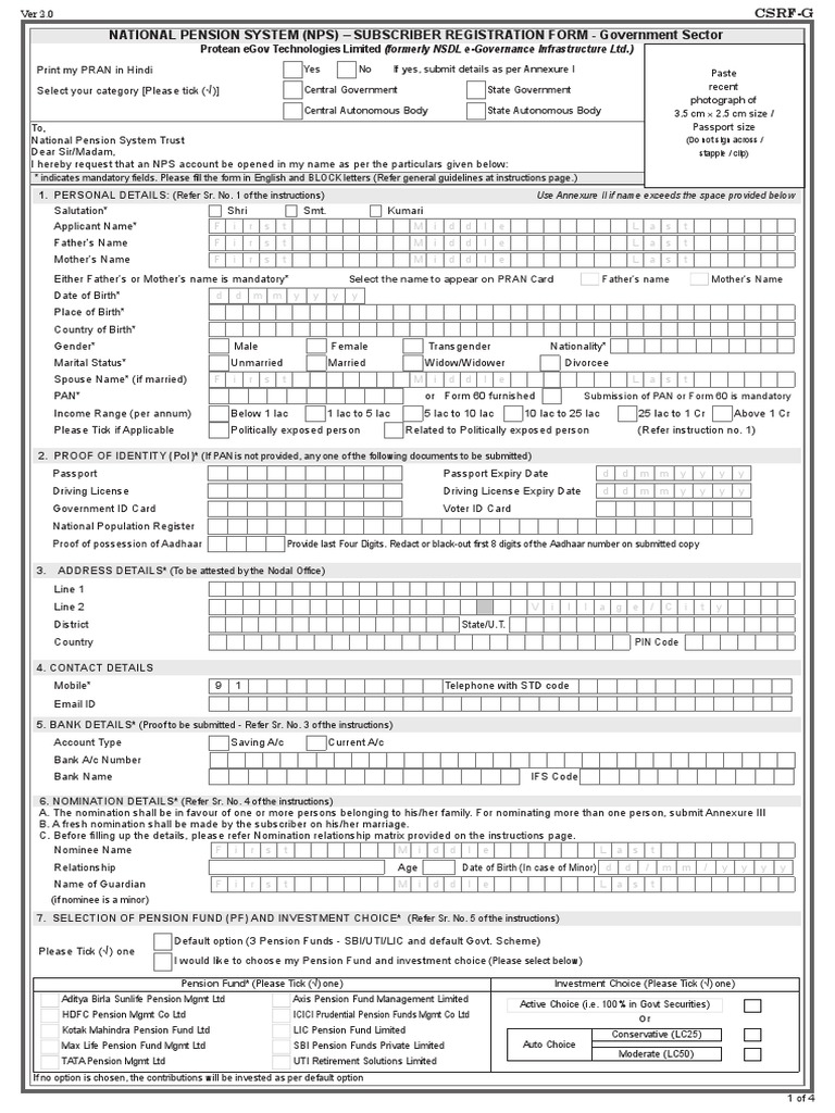 NPS Subscriber Registration Form Guide | PDF | Identity Document | Pension