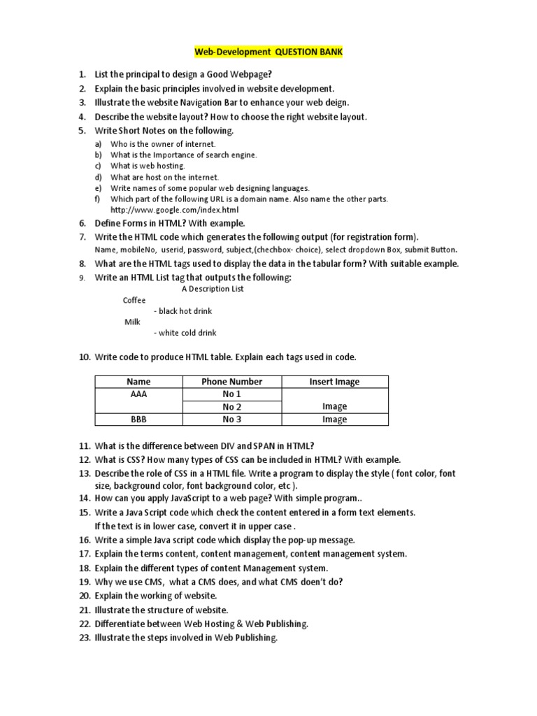 Web Development Question Bank Guide | PDF | World Wide Web | Internet & Web