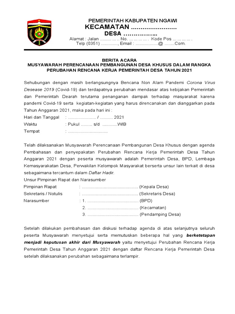 Berita Acara Musrenbangdes 2021 | PDF