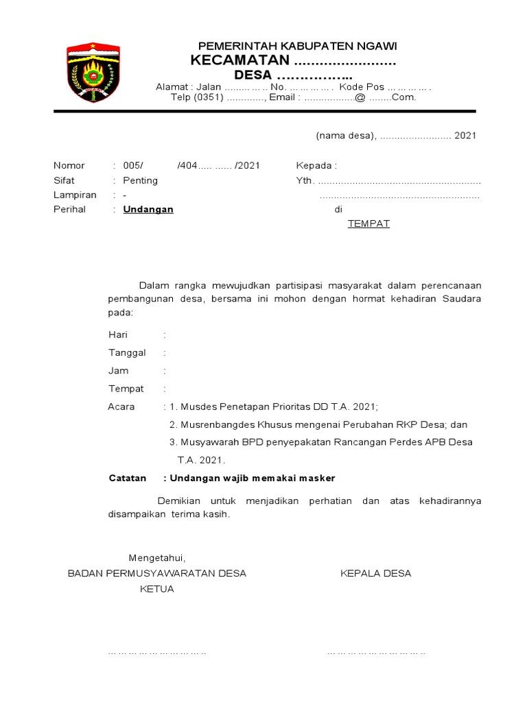 Contoh Undangan Musdes | PDF