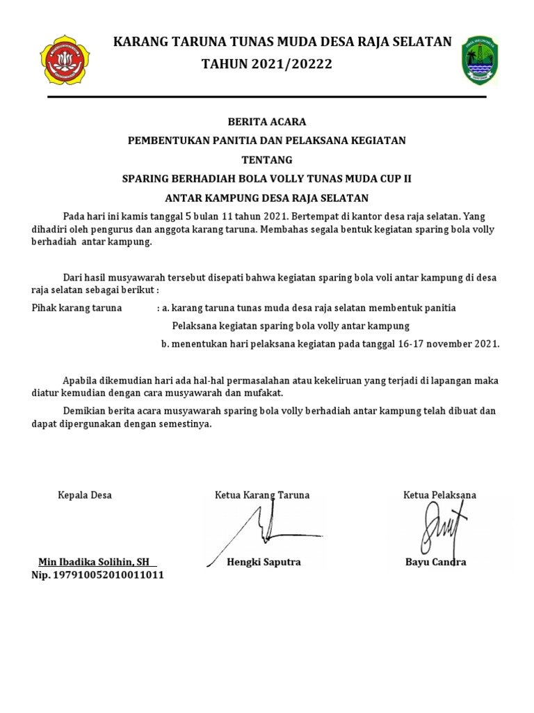 Contoh Pembuatan Berita Acara Organisasi Karang Taruna Desa Raja ...