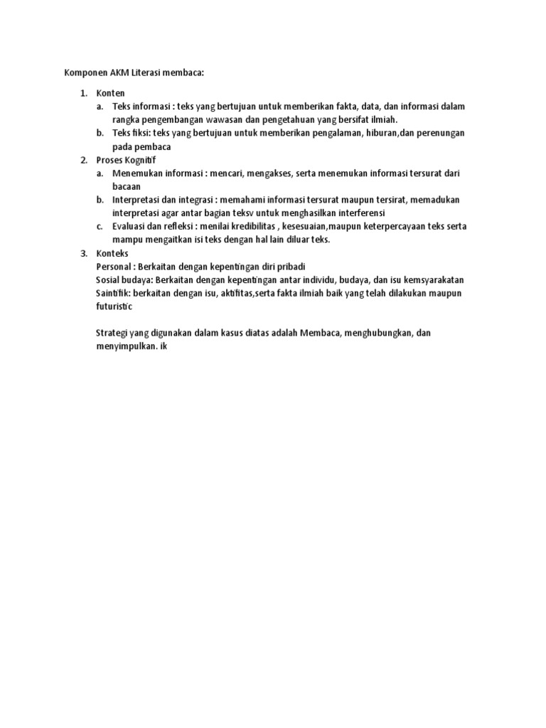 Komponen AKM Literasi Membaca | PDF