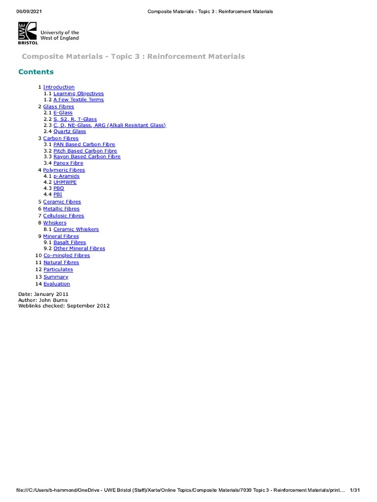 Composite Materials - Topic 3 - Reinforcement Materials | PDF