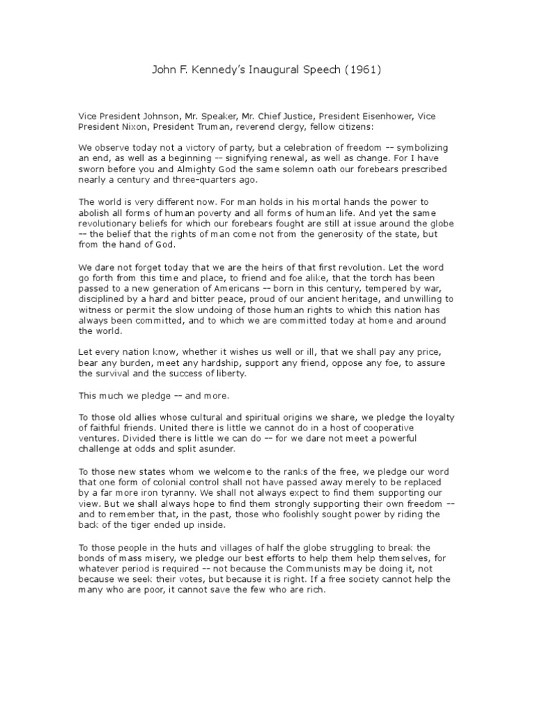 John F. Kennedy's Inaugural Speech (1961) | Download Free PDF | John F ...