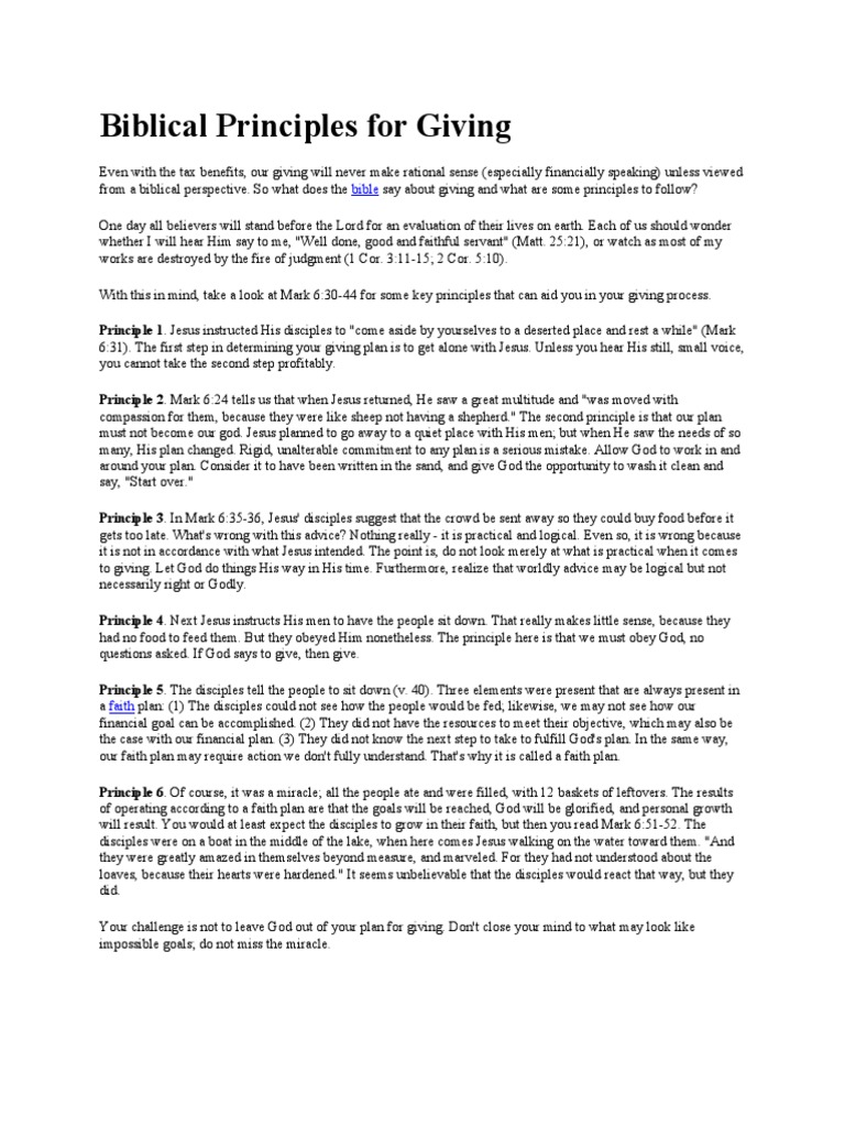 Biblical Principles For Giving | PDF | Jesus | Gospel Of Mark