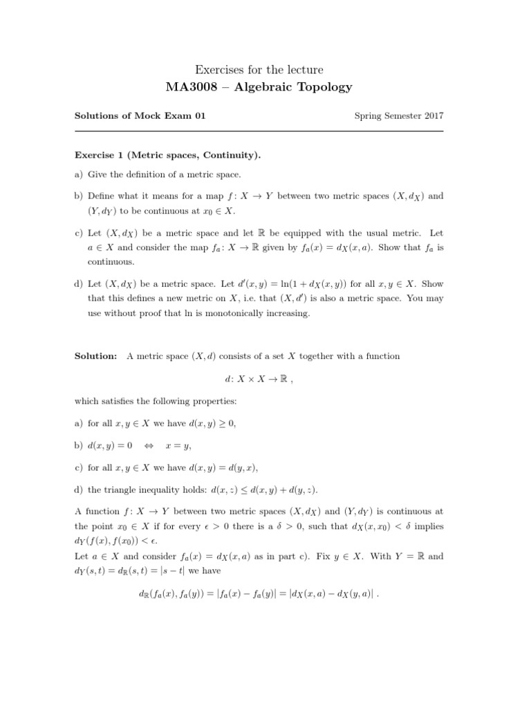 Mocksolution | PDF | Continuous Function | Metric Space