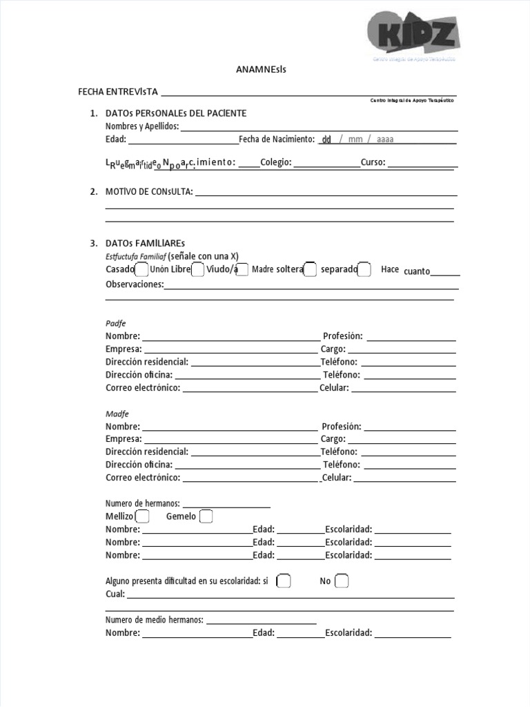 Anamnesis | PDF | Terapia ocupacional | El embarazo