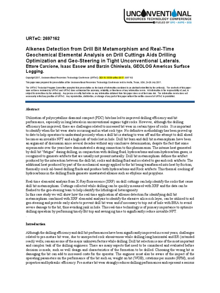 Alkenes Detection From Drill Bit Metamorphism and Real-Time Geochemical Elemental Analysis On ...