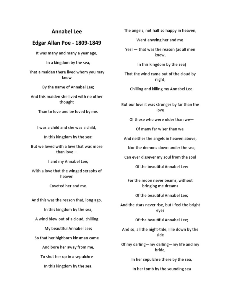 Annabel Lee1-WPS Office | PDF | Edgar Allan Poe | Poetry