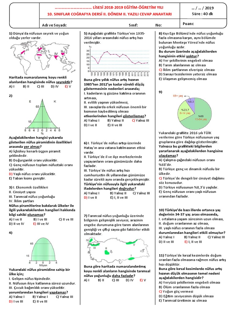 10 Sinif 2 Donem 2 Yazili Cevap Anahtari 2019 1 | PDF
