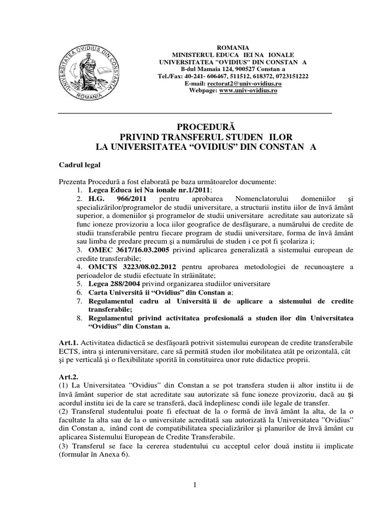 Procedura Transferul Studentilor | PDF