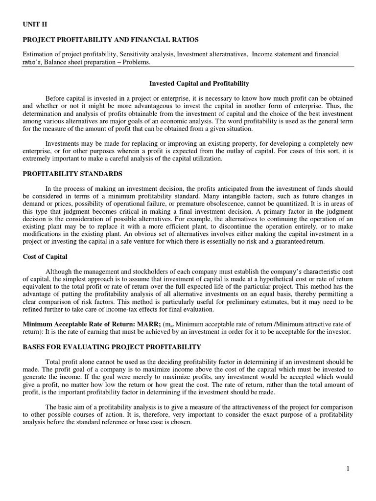 Analyzing Project Profitability Through Financial Ratios, Cash Flows, and Investment Evaluation ...