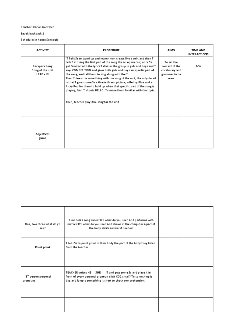 Backpack 1 Lesson Plan 3A | PDF