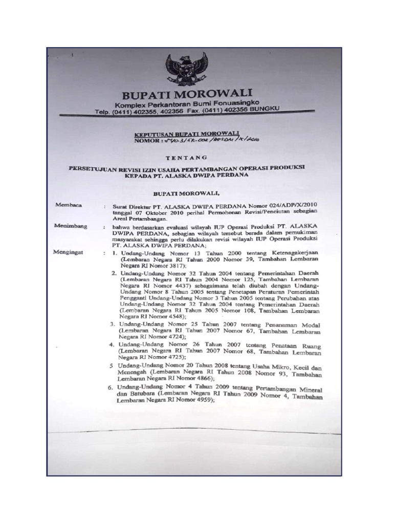 Revisi IUP-OP - PT. Alaska Dwipa Perdana | PDF