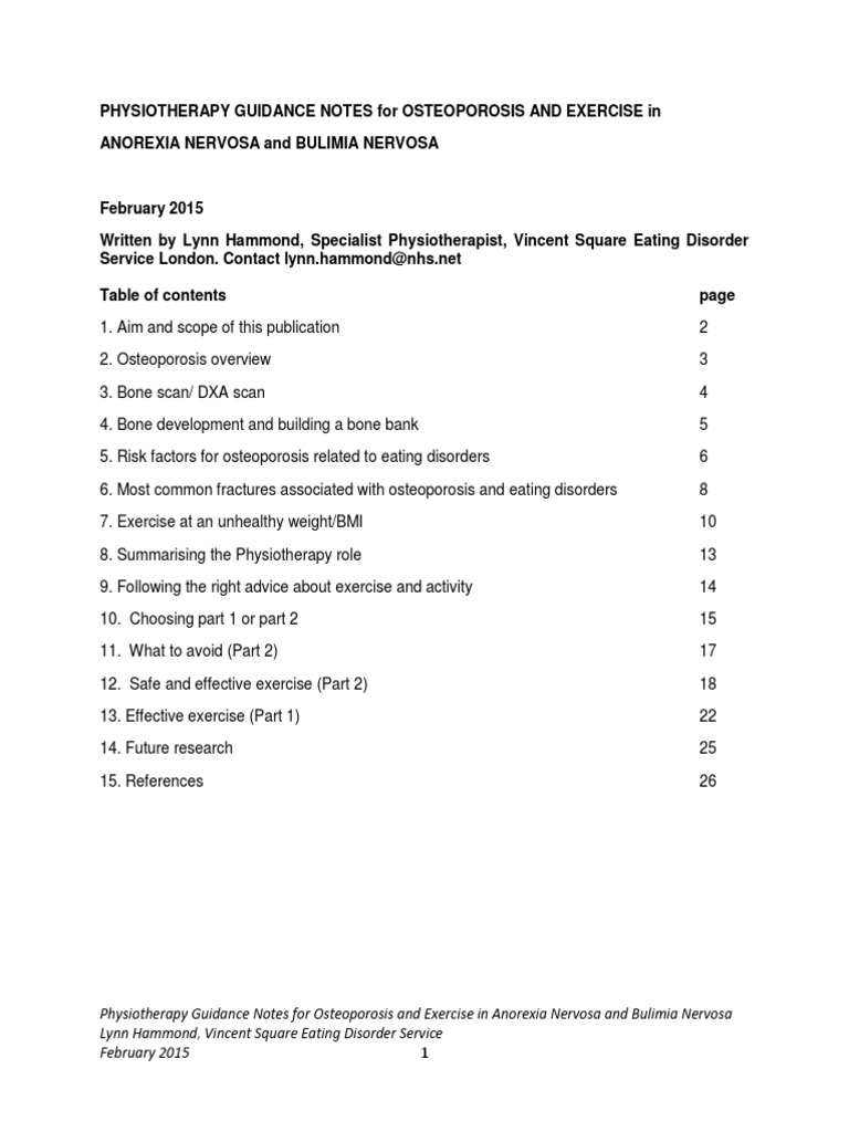 Physiotherapy Guidance Notes For Osteoporosis and Exercise in Anorexia ...