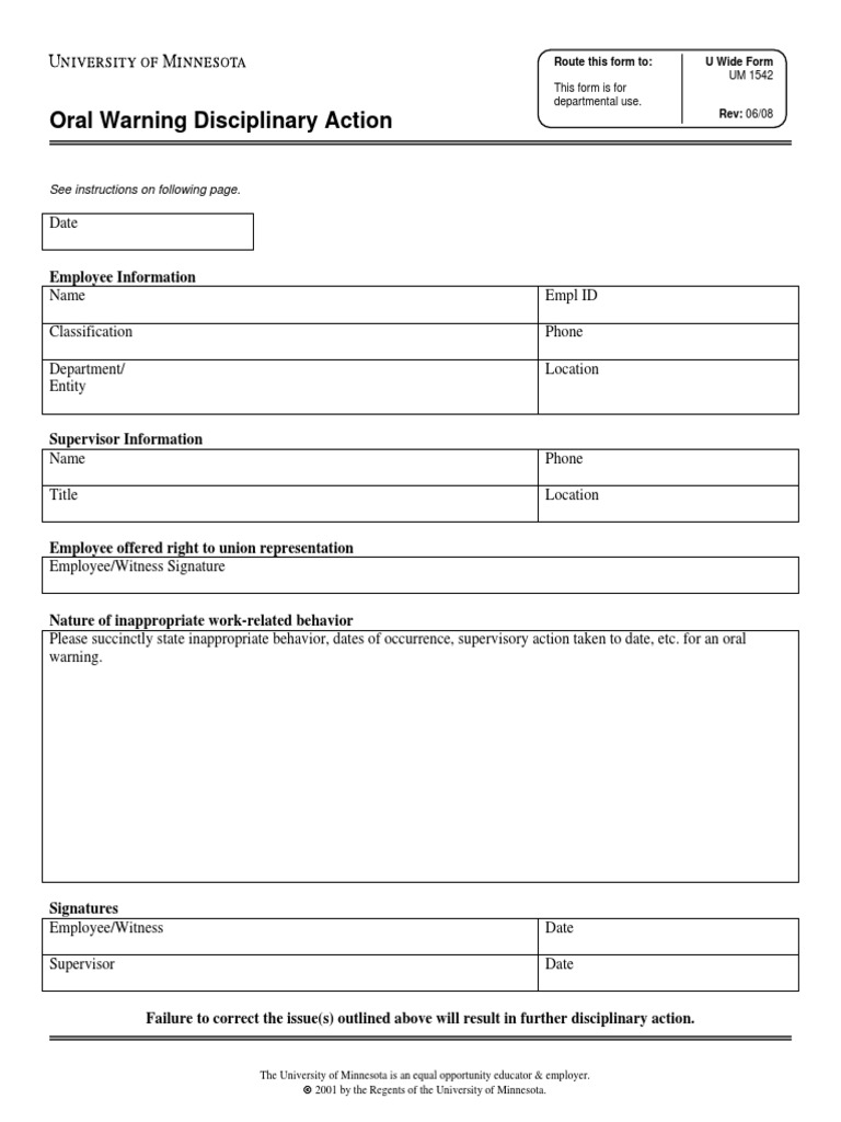 Oral Warning Disciplinary Action Form | PDF | Employment | Business