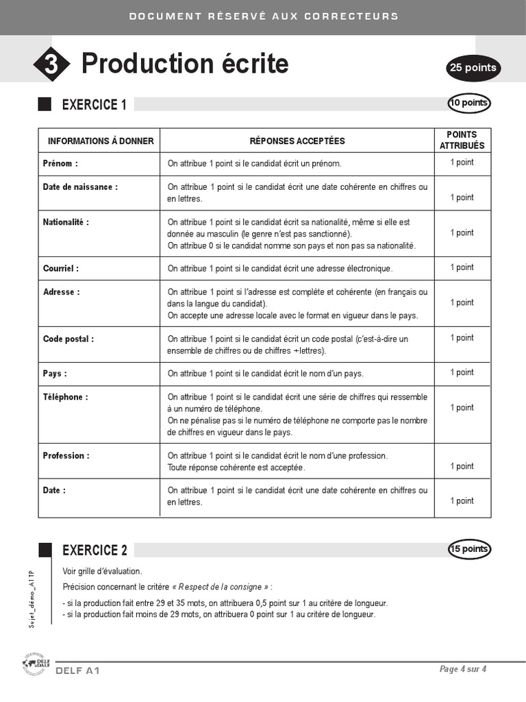 Barème Production Écrite DELF A1 | PDF | la communication