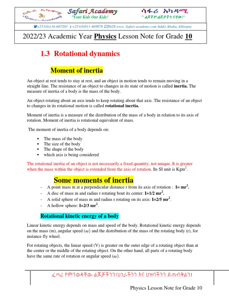 Physics Lesson Note For Grade 10 | Download Free PDF | Rotation Around A Fixed Axis | Apsis